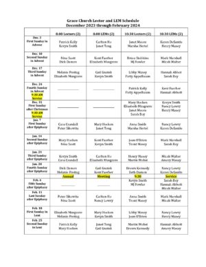 LectorLEM Schedule Dec. 2023 through Feb 2024 | Grace Episcopal Church ...