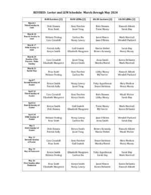 Lector and LEM Schedule March to May 2024 | Grace Episcopal Church ...